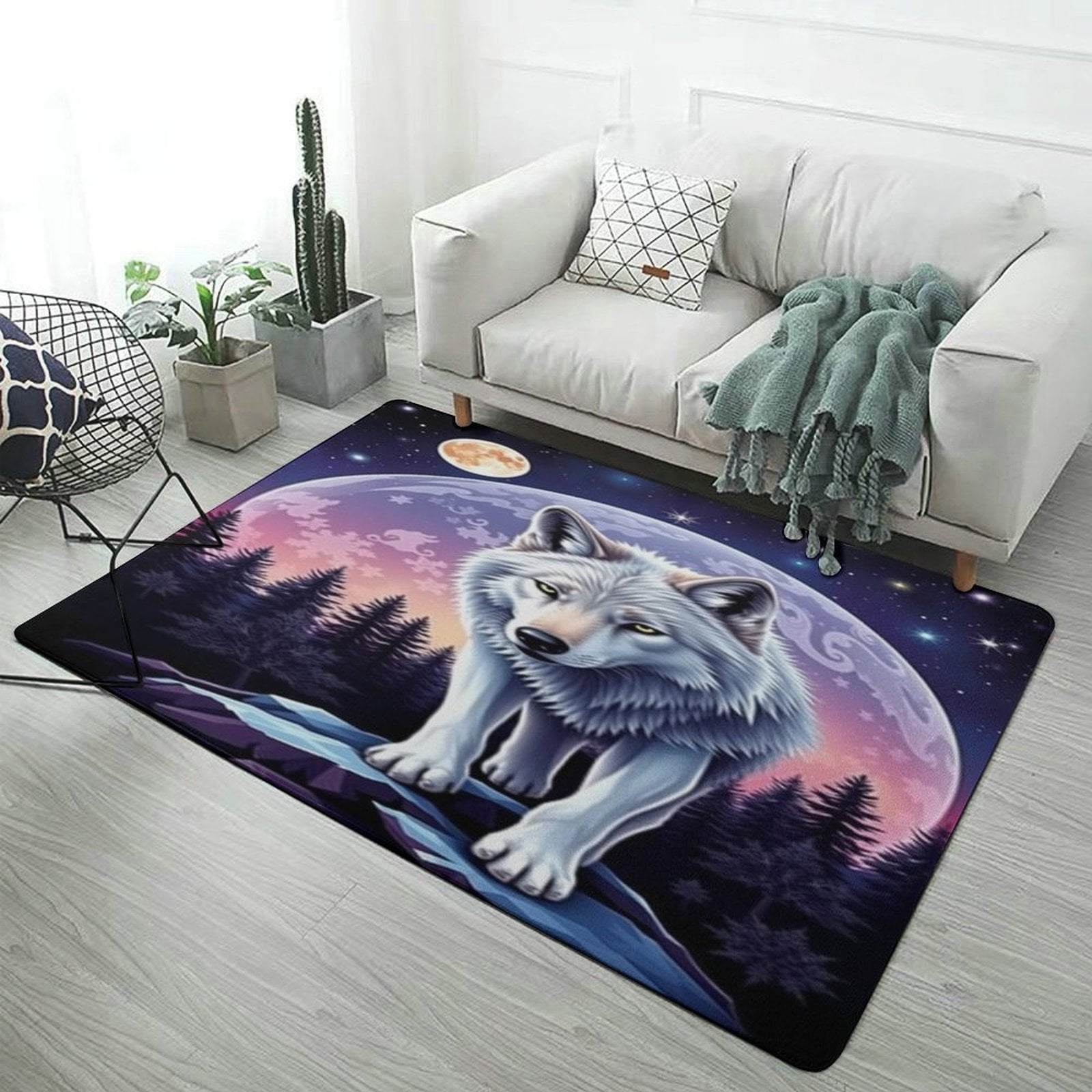 White Wolf Moon Night Carpet Large Size Living Room American Style Rugs ...