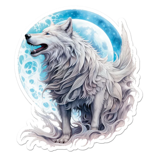 White Wolf Moon Sticker Phone Decal Water Bottle Stickers Car Decals ...