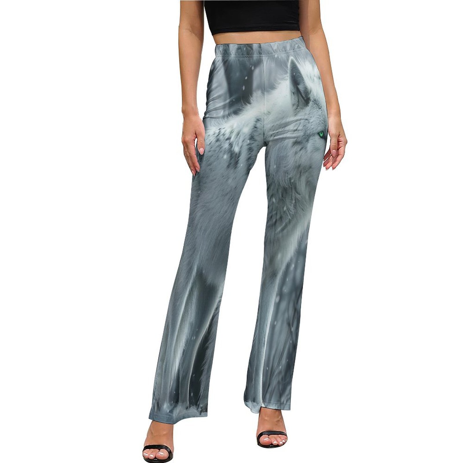 White Wolf in Snowy Forest High Waisted Casual Flared Trousers Summer ...