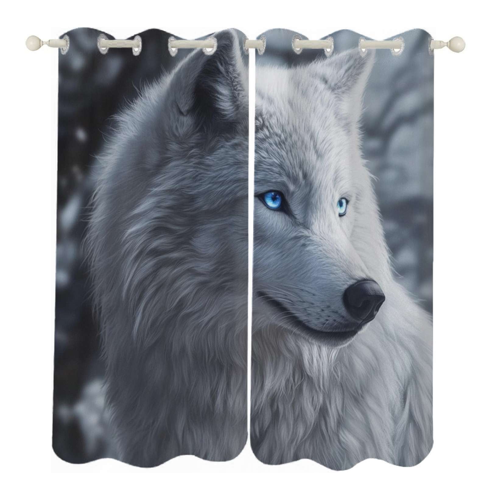 White Wolf with Blue Eyes Sunshade Curtains Home Bedroom Living Room ...