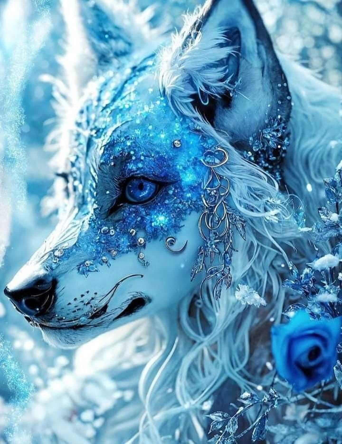 White Wolf with Blue Rose Wooden 500 Pieces Jigsaw Puzzle for Adults ...