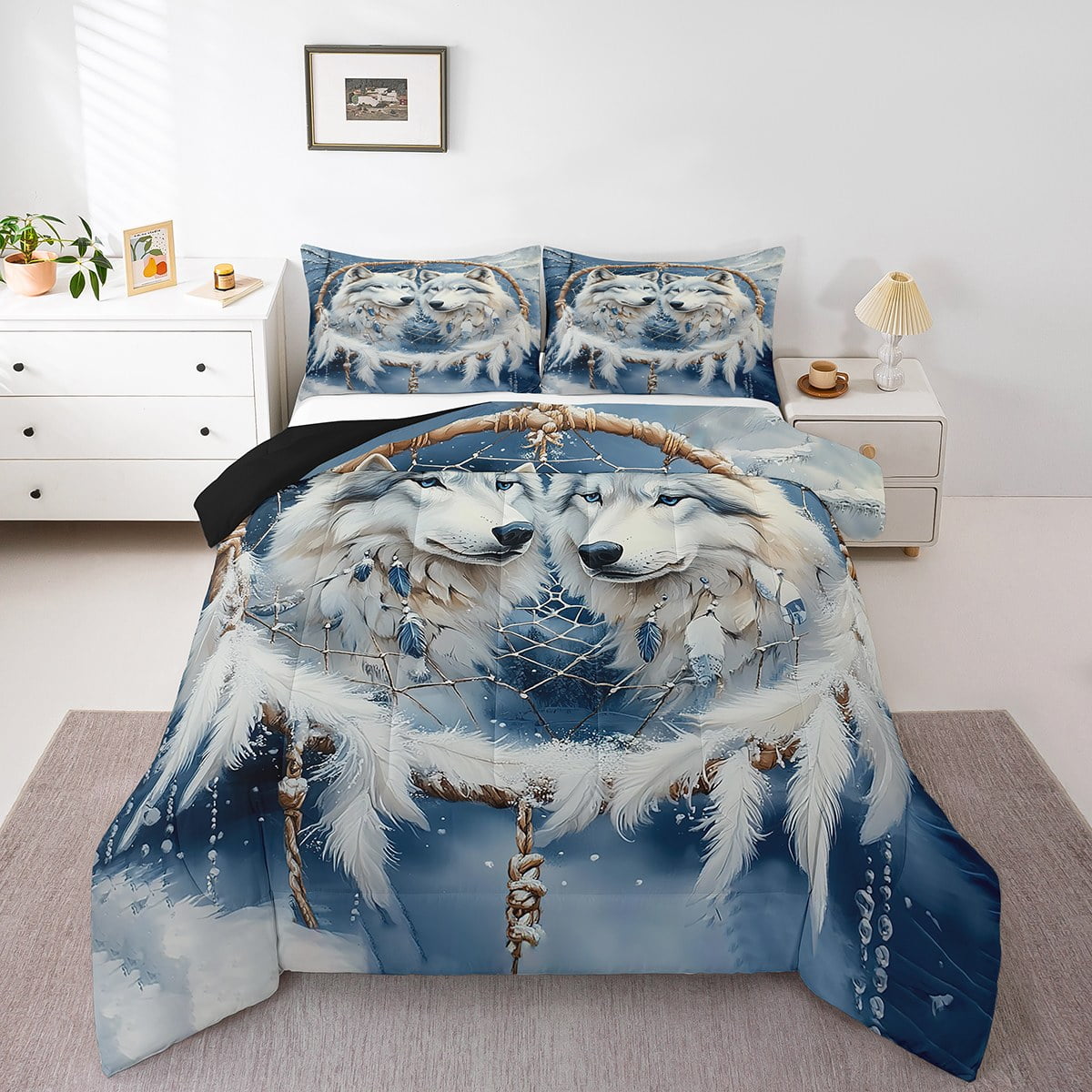 White Wolves Comforter Set Full Size,Wild Wolf Jungle Animal Winter ...