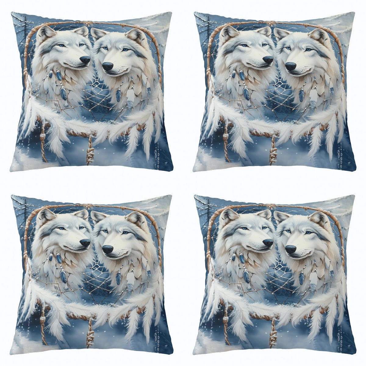 White Wolves Pack of 4 Pillow Covers,Wild Wolf Jungle Animal Winter ...