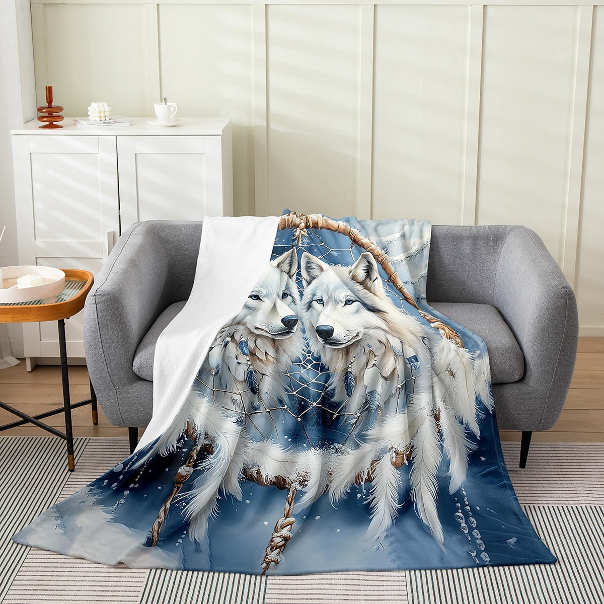 White Wolves Throw Blanket,Wild Wolf Jungle Animal Winter Snowy Fuzzy ...
