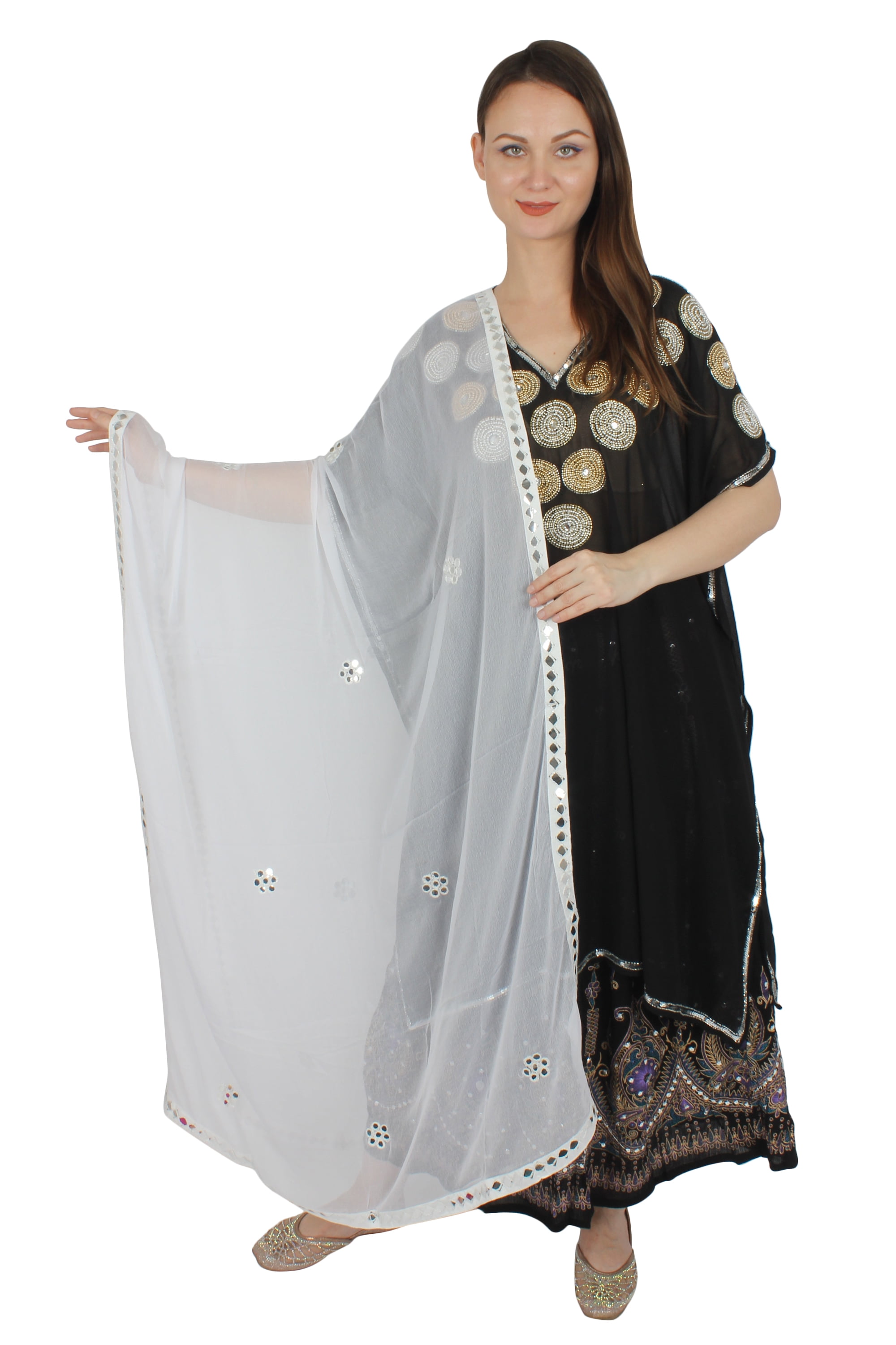 White Women Chiffon Dupatta Casual Wear Dupatta With Lace Scarf Dupatta ...