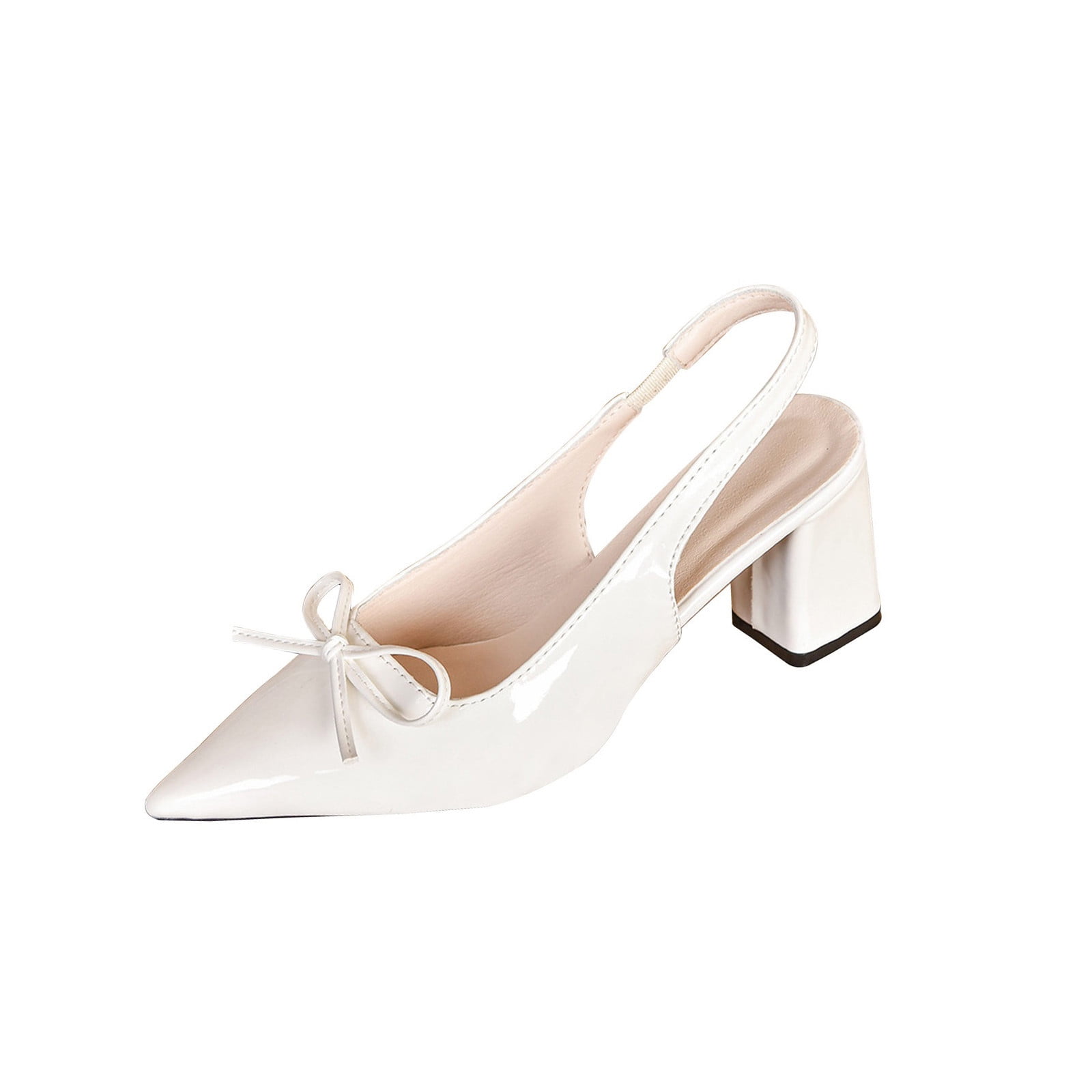 White Women'S Elegant Shoes With Bow Ornament And Closed Toe Sturdy ...