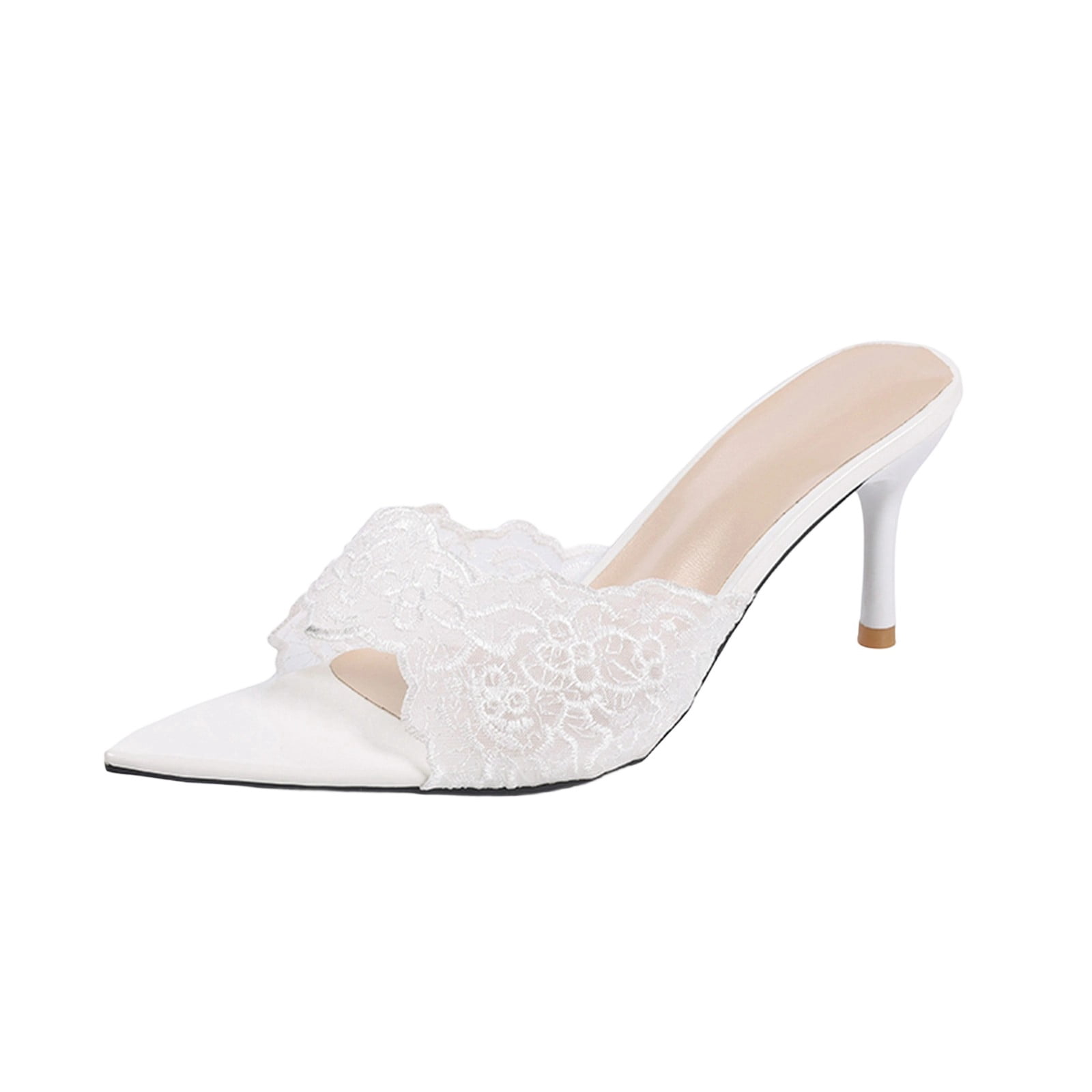 White Women'S Mesh Platform Slippers Pointed Toe High Heel 2026 Ladies ...