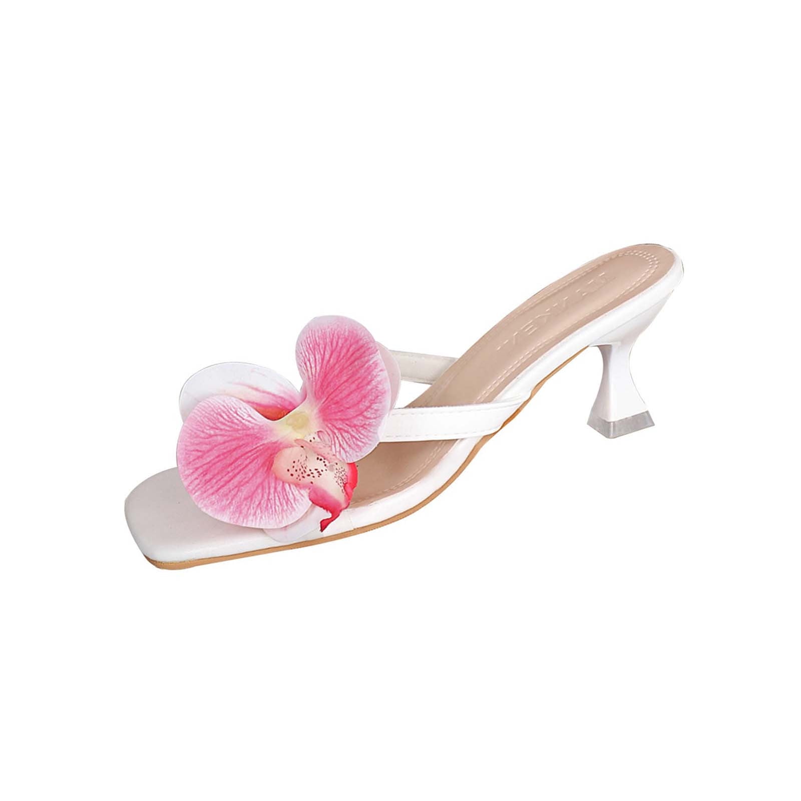 White Women'S Open Toe Footwear With Floral Ornaments And Square Toe ...