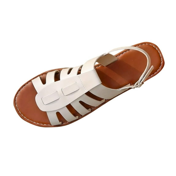 White Women'S Soft-Soled Peep-Toe Strap Slippers Pointed-Toe Casual ...