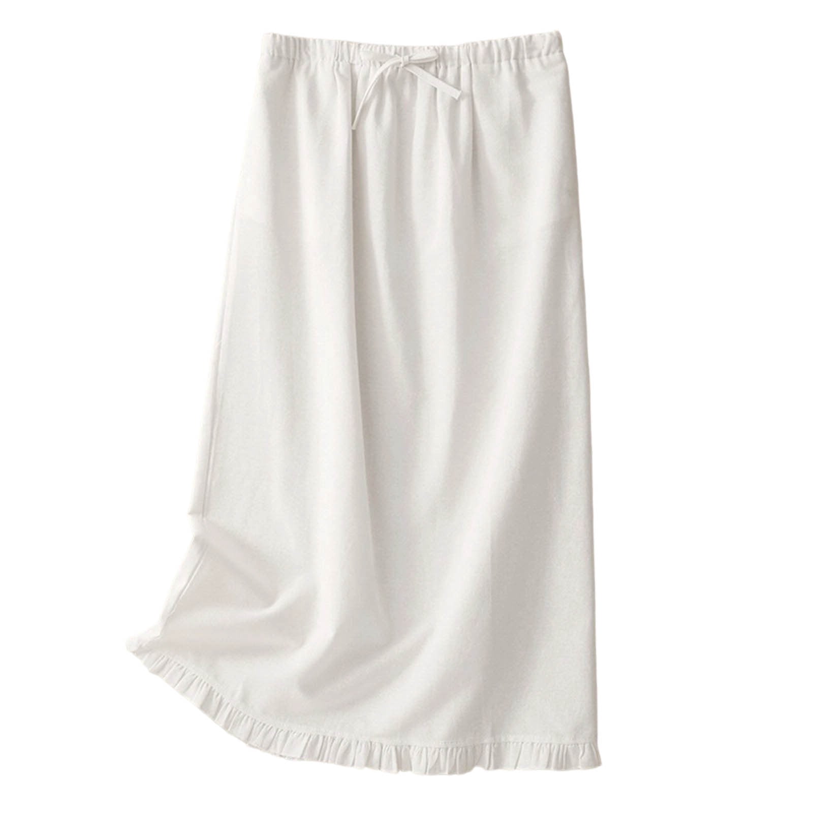 White Women Skirt for Women Lace Faux Linen Long Pleated Paperbag ...