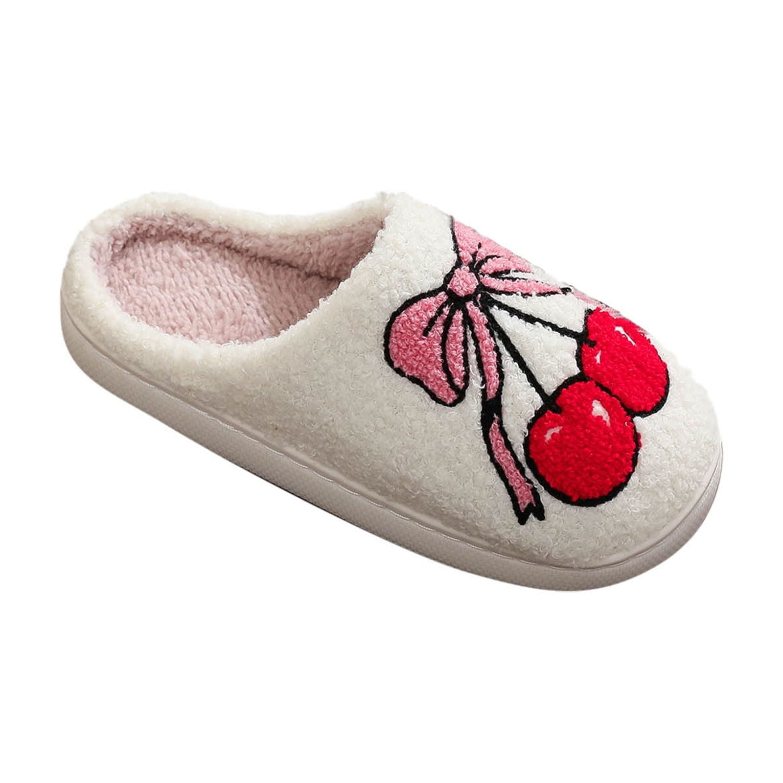 White Women Winter Printed Plush Casual Round Toe Bow Shoes For Outdoor ...
