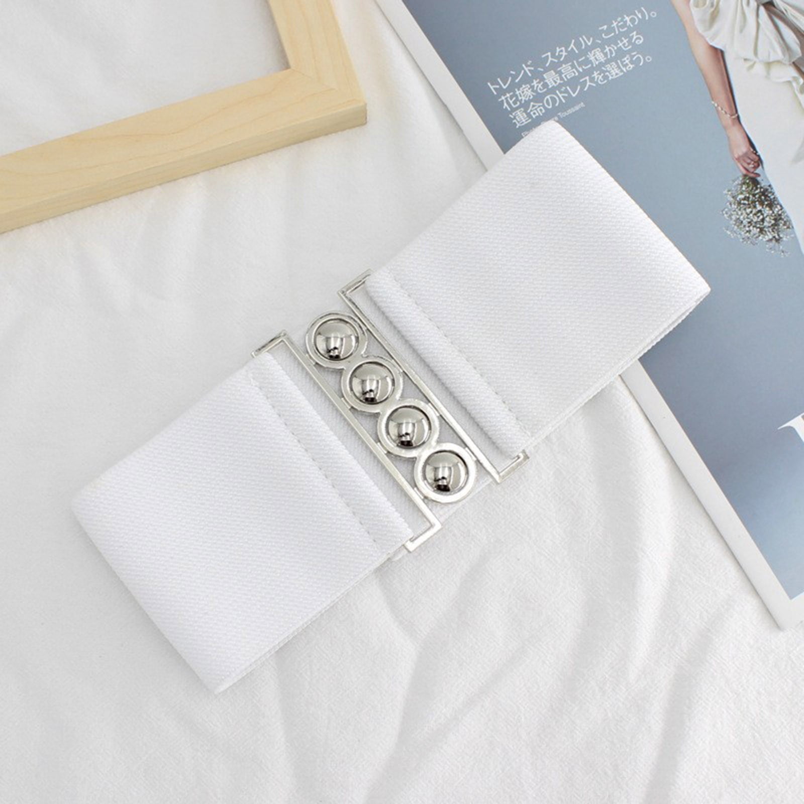White Women's Belts, Elastic Waistband With Wide Elastic Waist Closure ...