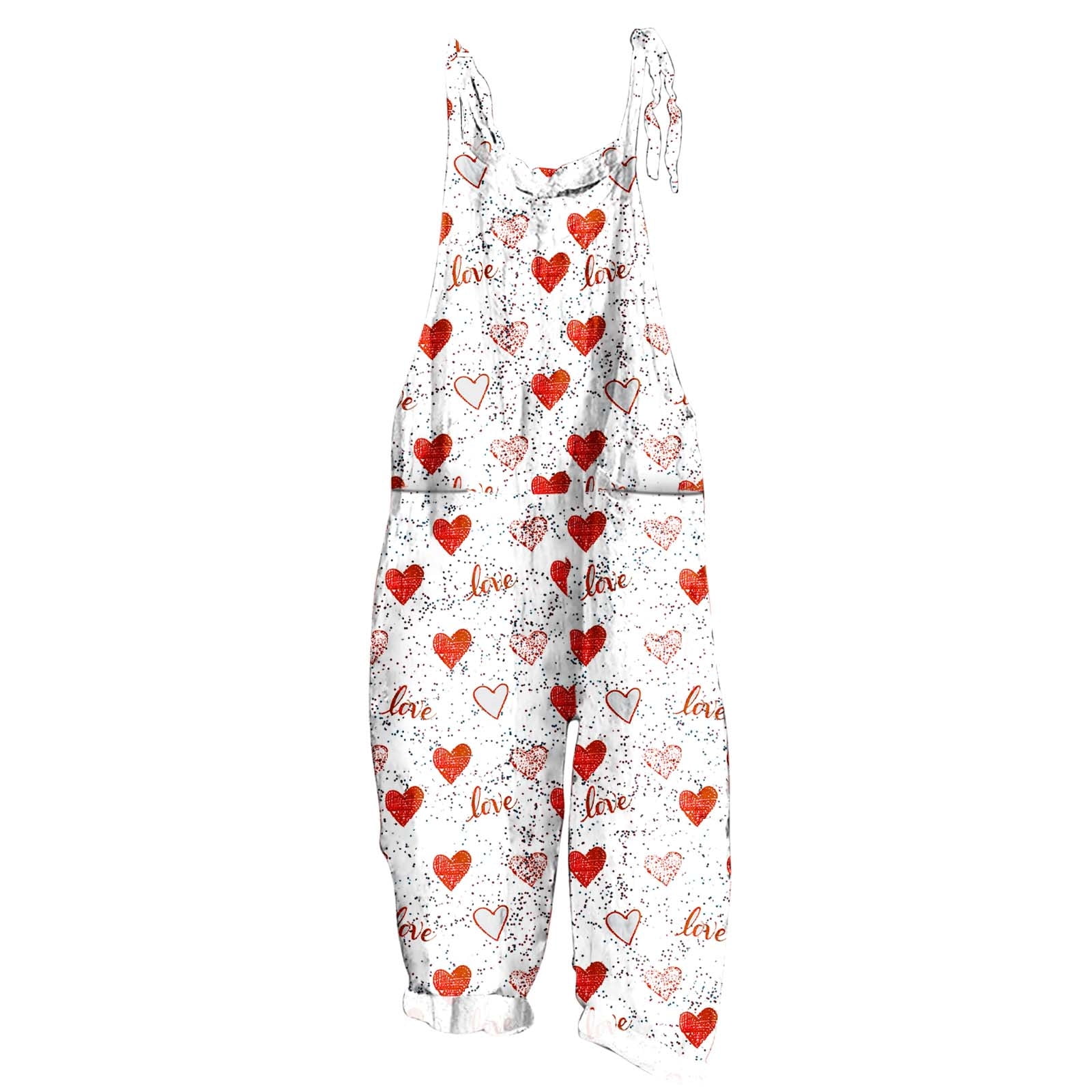 White Womens Heart Lover Graphic Loose Fit Coveralls Overalls Trousers ...