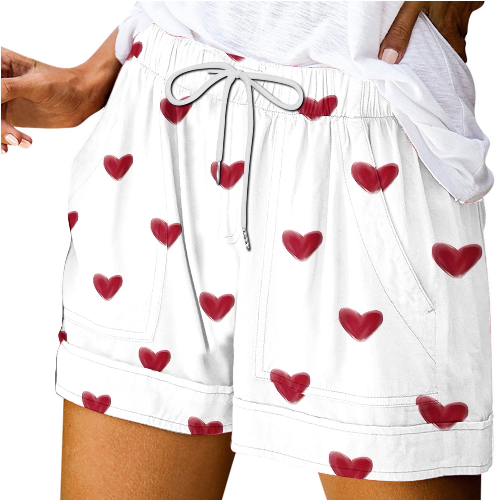 White Womens Lace Spandex Shorts Brunch Shorts for Ladies Love Graphic ...