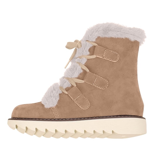 White Womens Lace Up Mid Calf Winter Boots Round Toe Fleece Lined ...