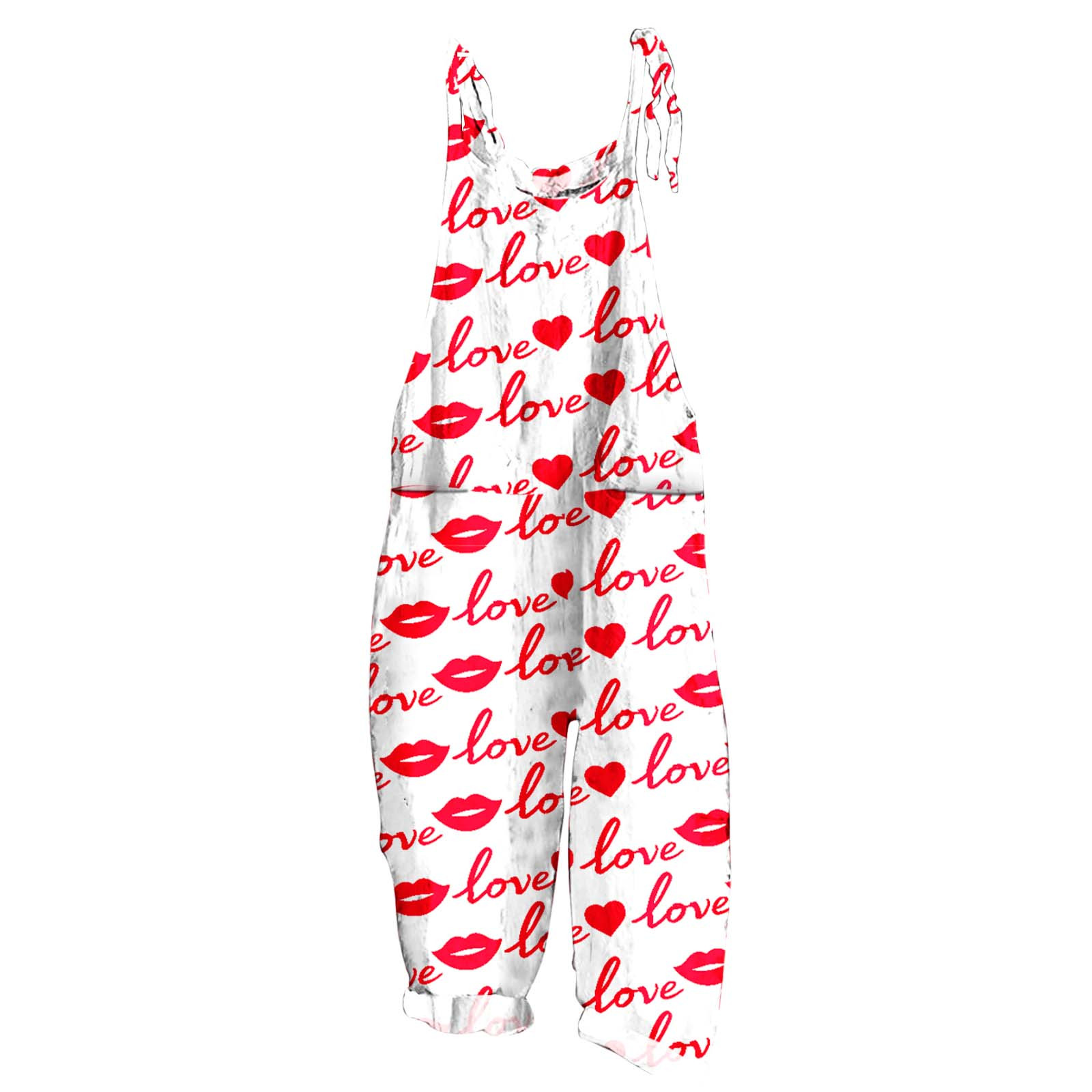 White Womens Overalls Heart Lover Graphic Loose Fit Coveralls Pants ...