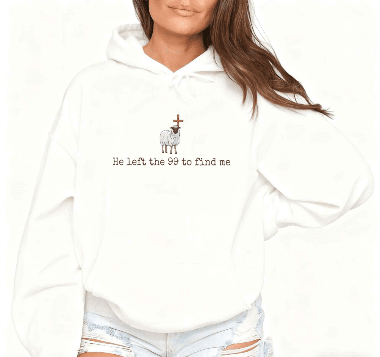 White Womens Print hoodie Graphic Sweatshirt Chic Sheep Cross He left ...