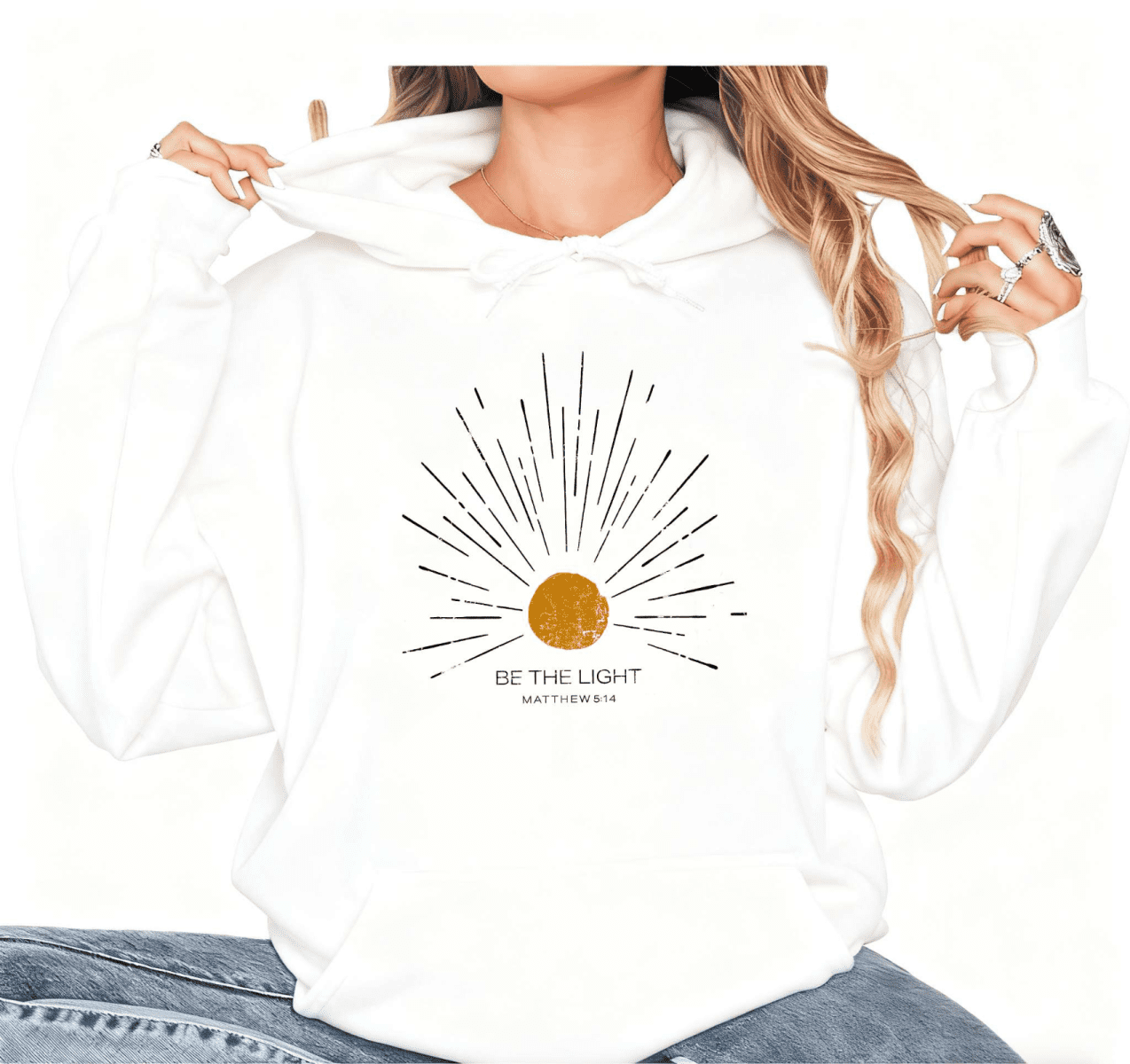 White Womens Print hoodie Graphic Sweatshirt Soft Sunburst with Gold ...