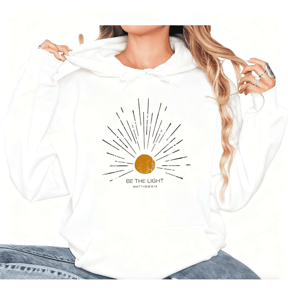 White Womens Print hoodie Graphic Sweatshirt Soft Sunburst with Gold ...