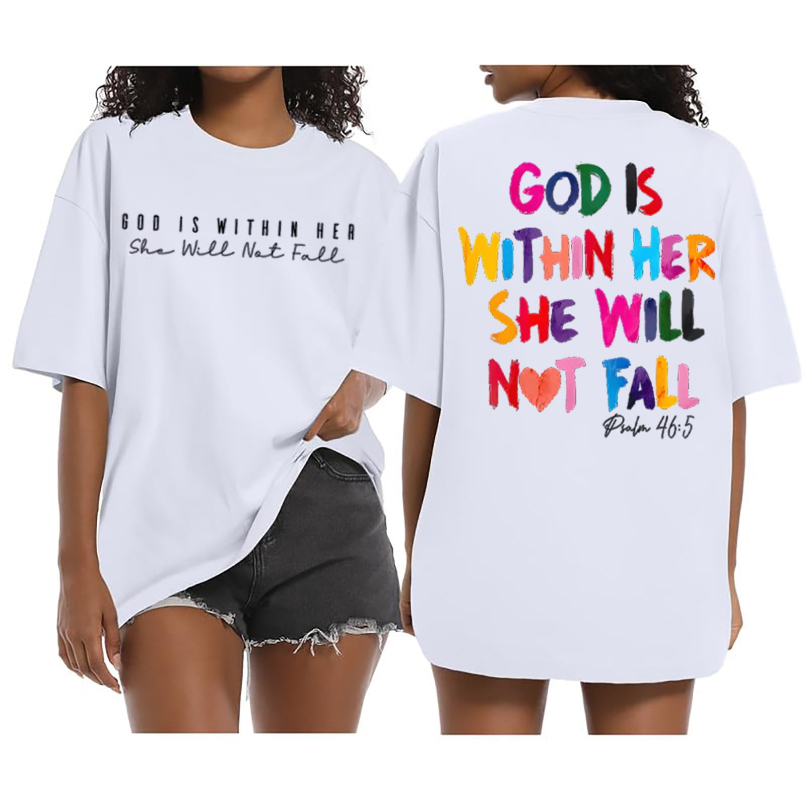 White Womens Tops Oversized Shirts for Women Shirt Verse T Shirt God Is Within Her Tees ...