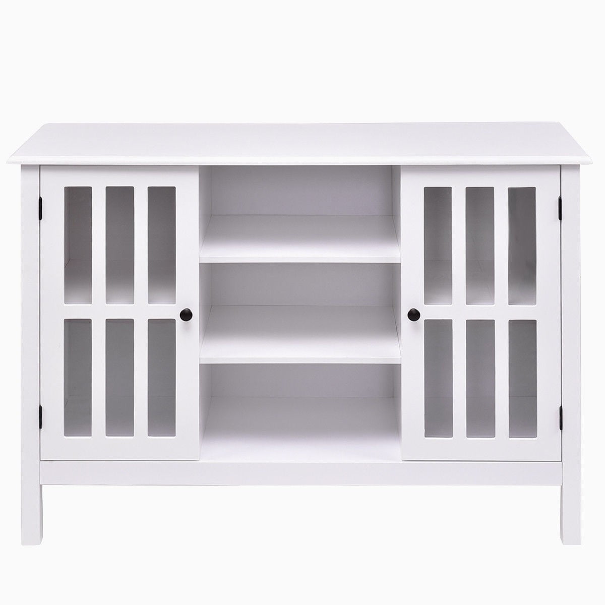 White Wood 43-inch TV Stand with Glass Panel Doors - Walmart.com
