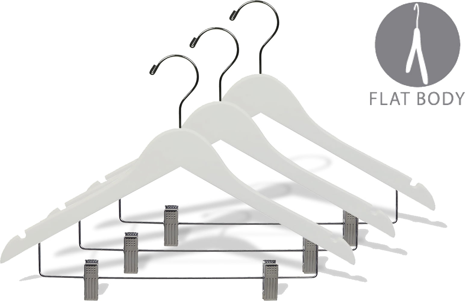 White Wood Combo Hanger w/ Cushion Clips, (Box of 50) Space Saving 17 ...