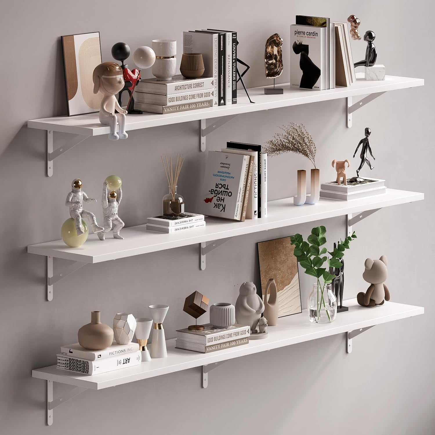 White Wood Extra Long Wall Shelves, 36 Inch Large Hanging Shelf for ...