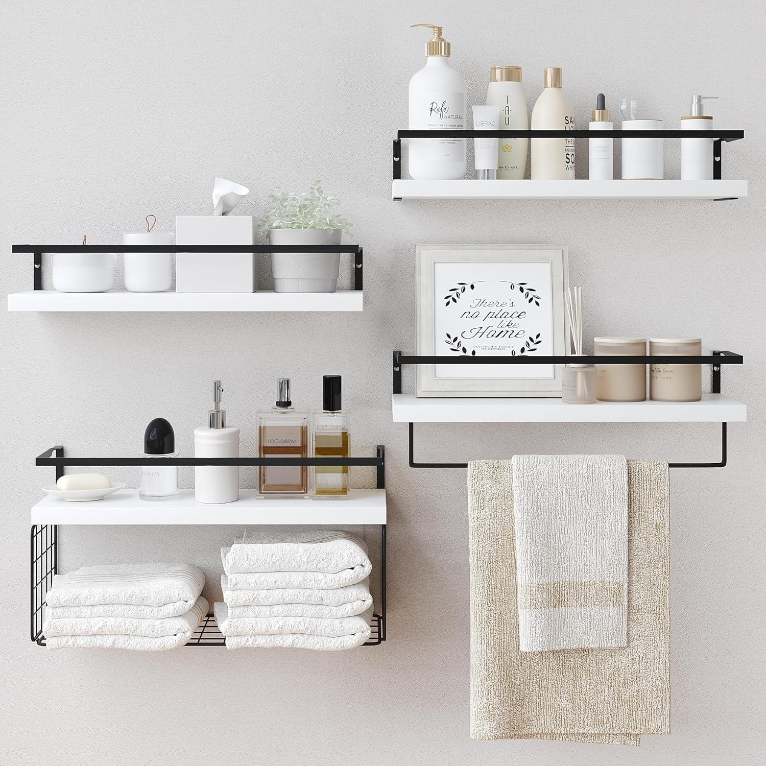 Wood Floating Shelves Wall Mounted - 4+1 Tier Rustic Bathroom Wall ...