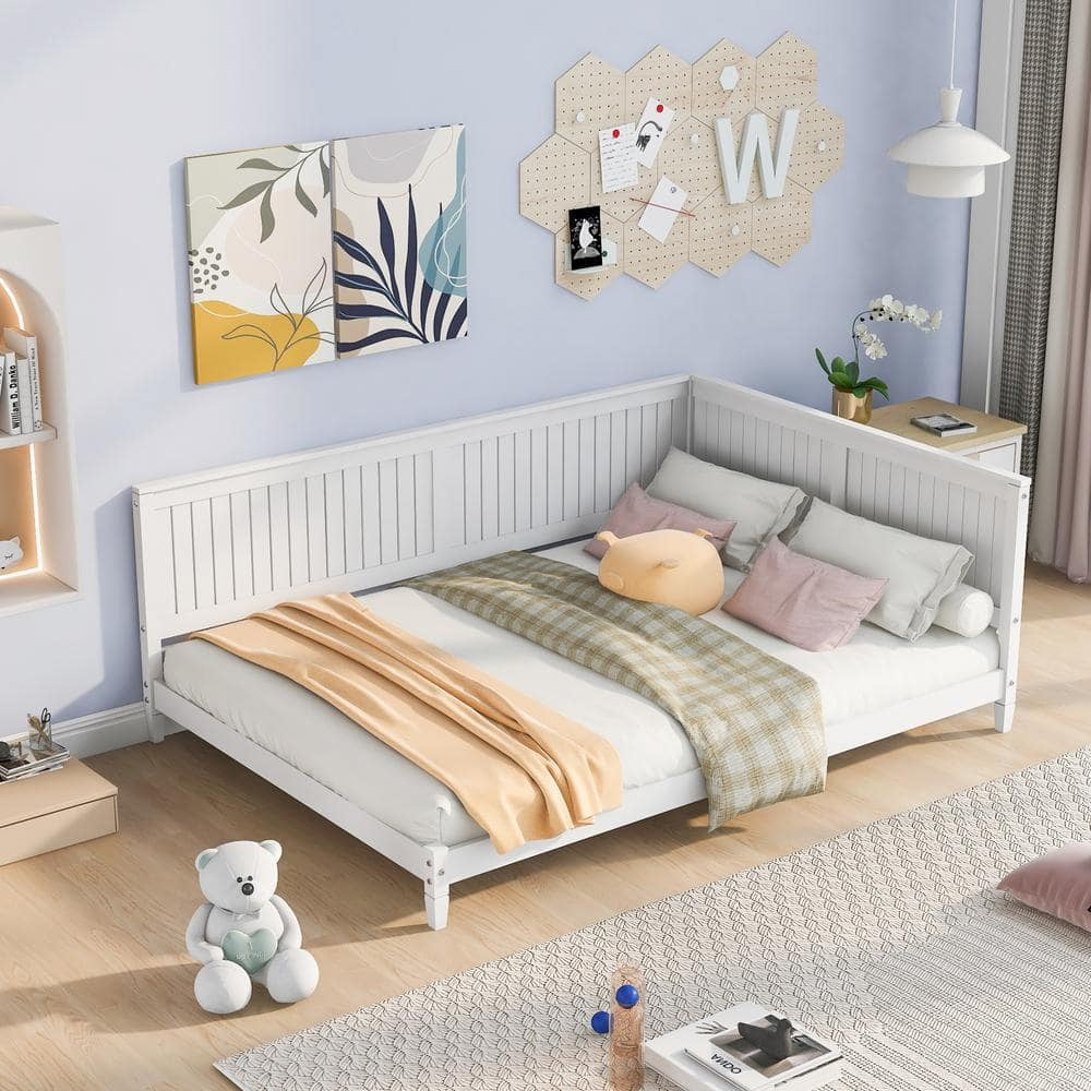 White Wood Frame Full Size Daybed with Semi-Enclosed Bed Rail - Walmart.com