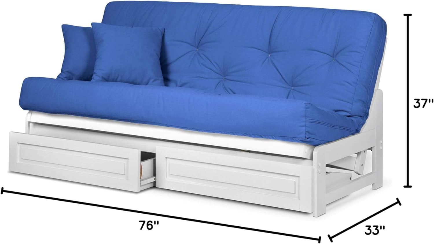 Solid Hardwood Futon Frame with Storage Drawers, White , Full or Size ...