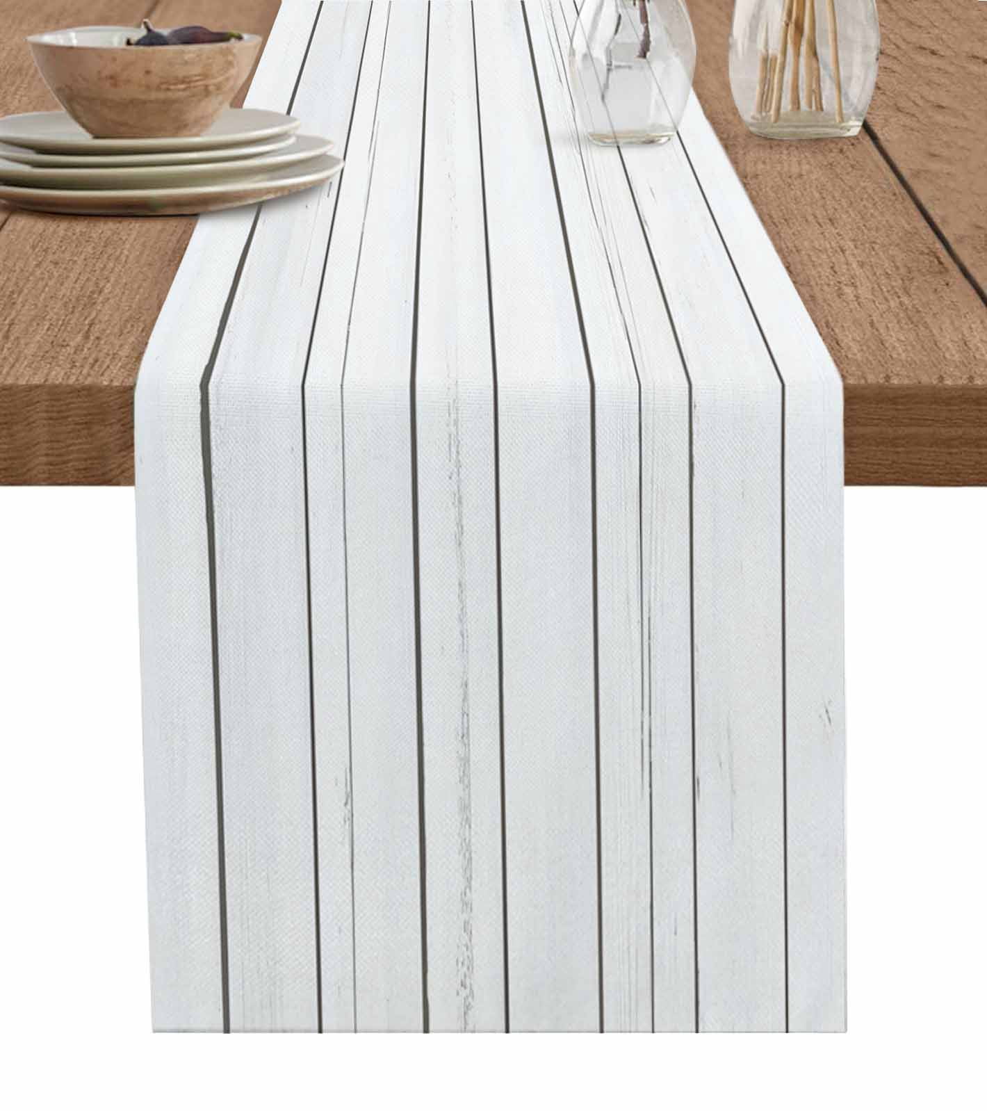 White Wood Grain Table Runner 120 Inches, Rustic Wooden Planks ...