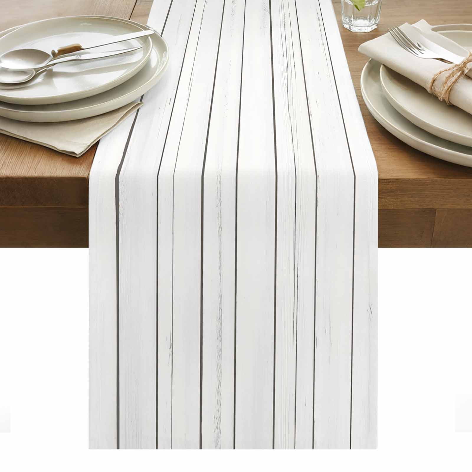 White Wood Grain Table Runner - 60 Inch Long, Kitchen Dining Table ...
