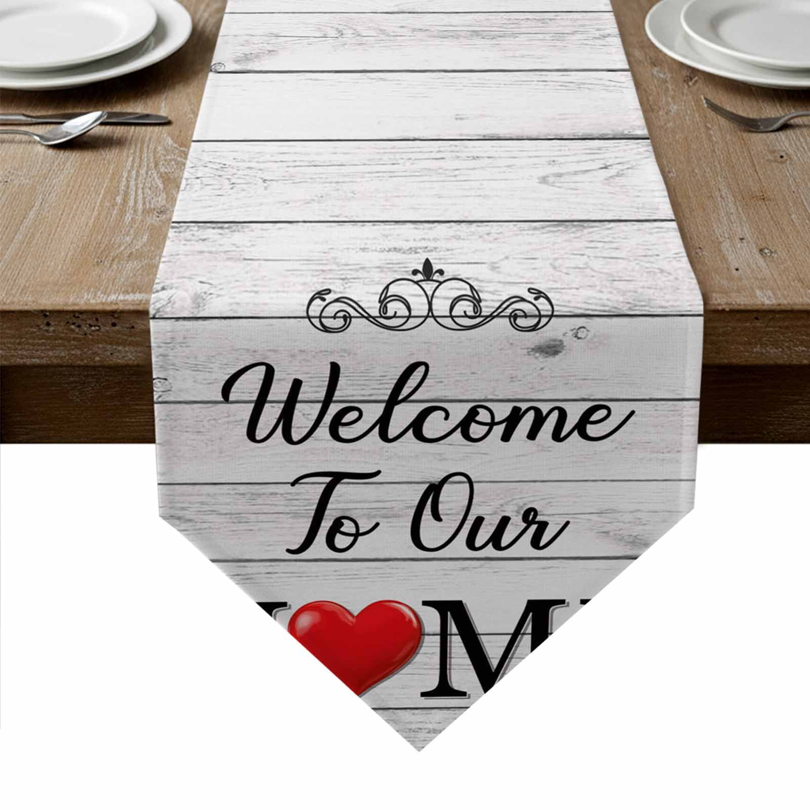 White Wood Grain Table Runner Linen Burlap Table Runner 108 Inches Long ...