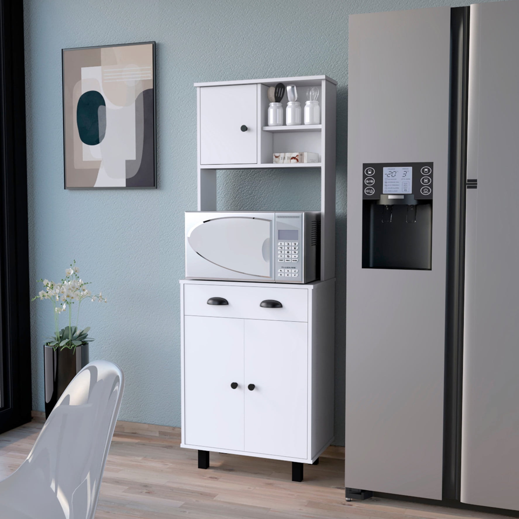 White Wood Kitchen Pantry with Drawer - Store Kitchen Items and Place ...