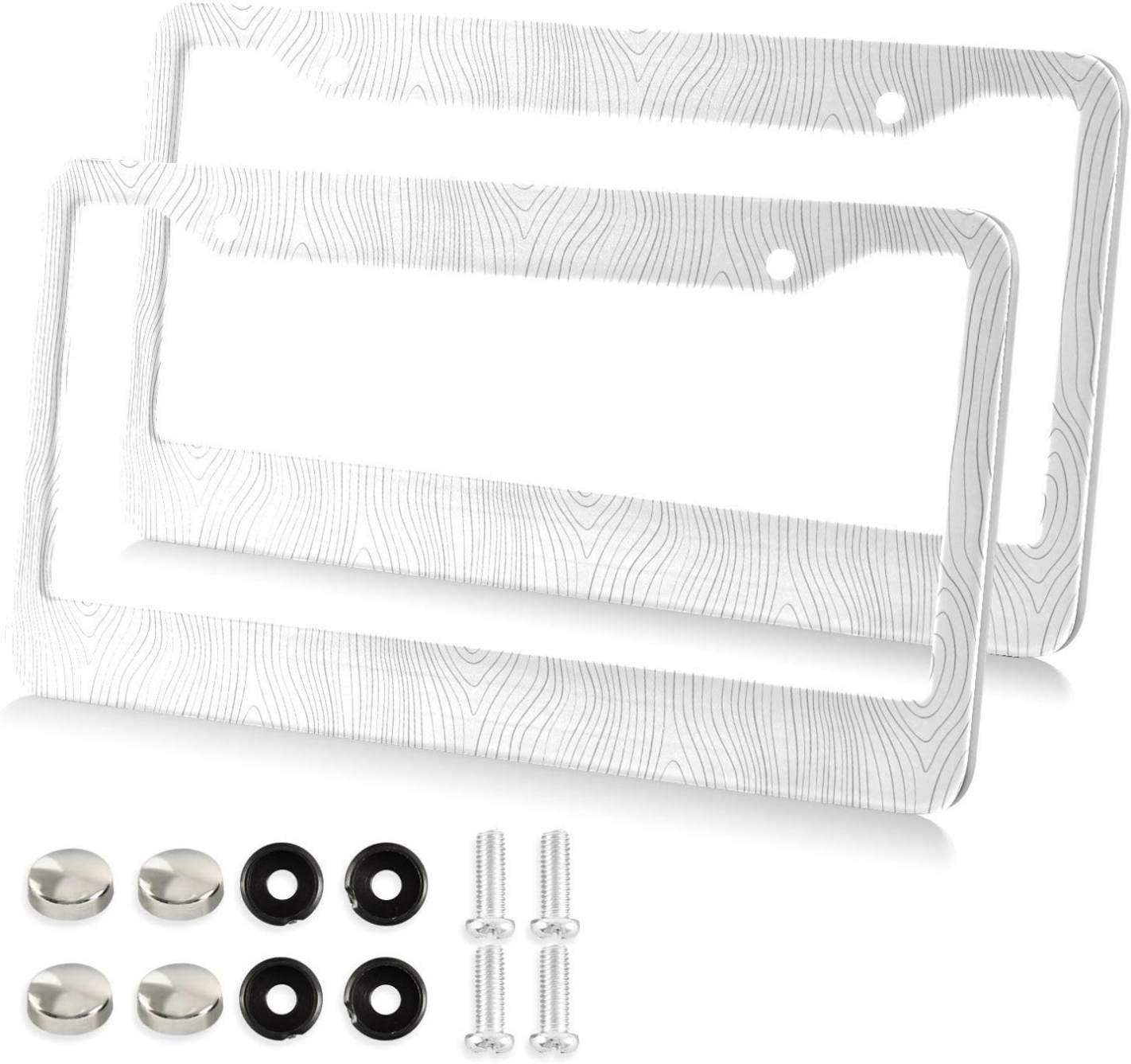 White Wood License Plate Frame, Decorative Aluminum Car Tag Frames, 2 ...