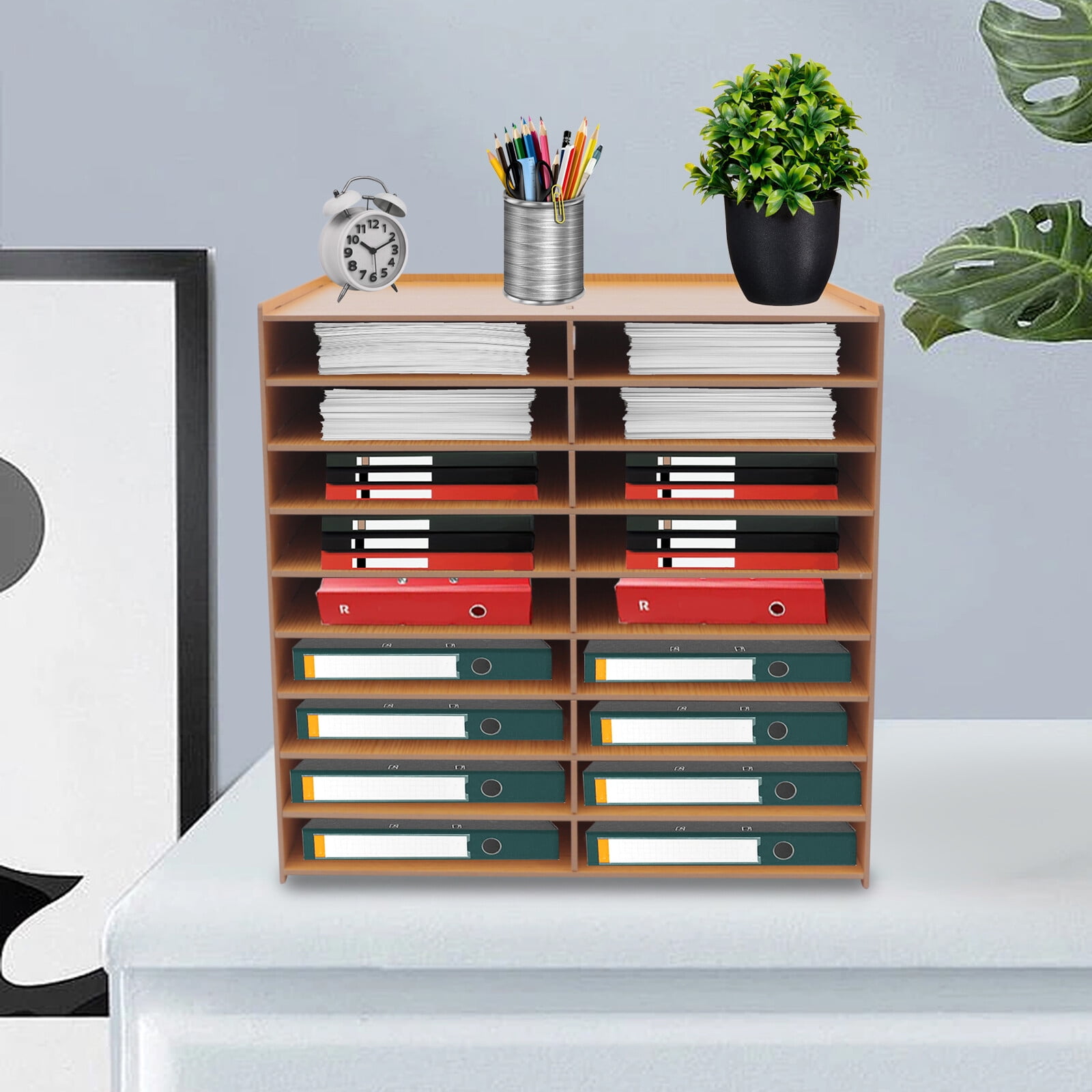 White Wood Office File Literature Organizer on Desk Floor Large ...