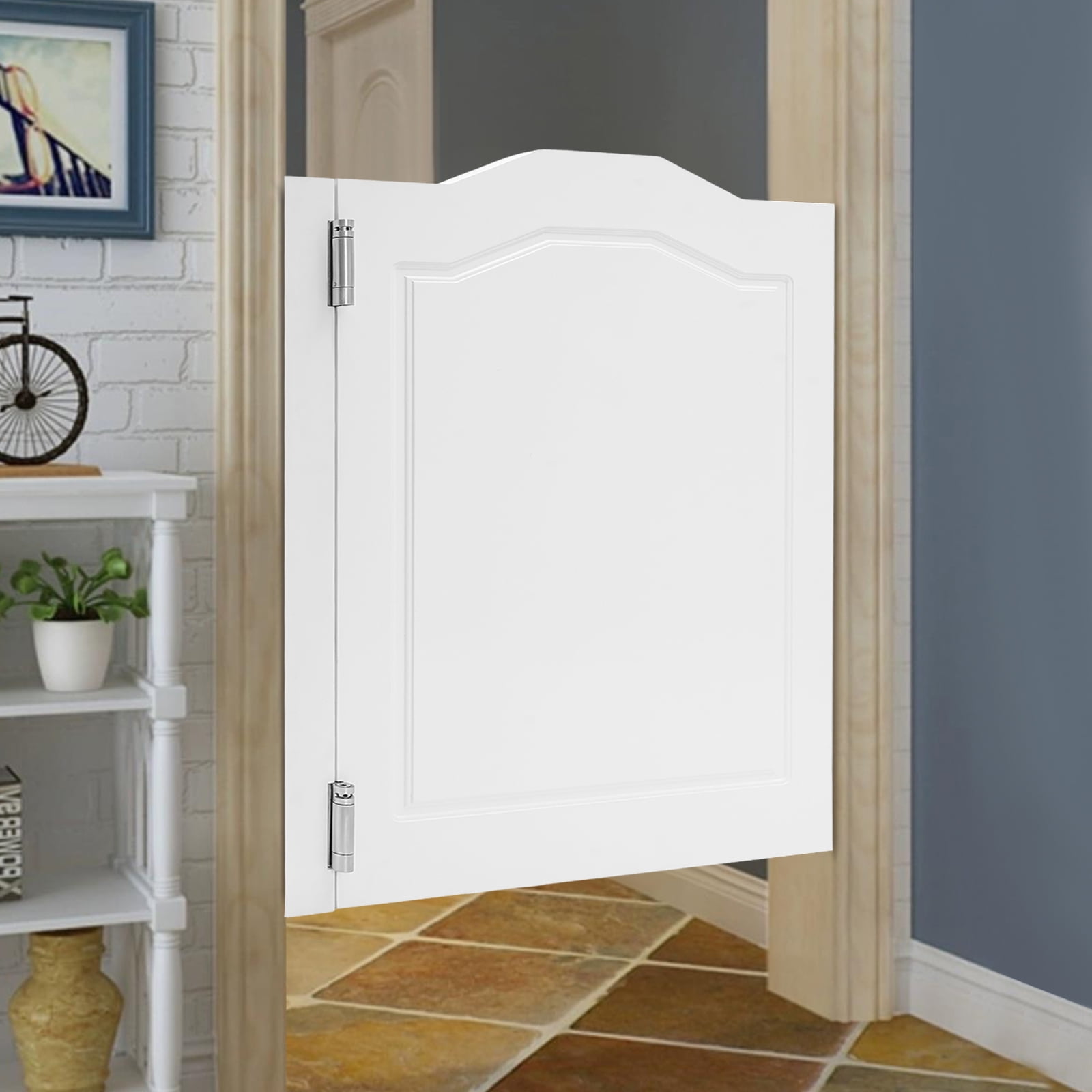 White Wood Partition Door, 180° Opening and Closing Swinging Door ...