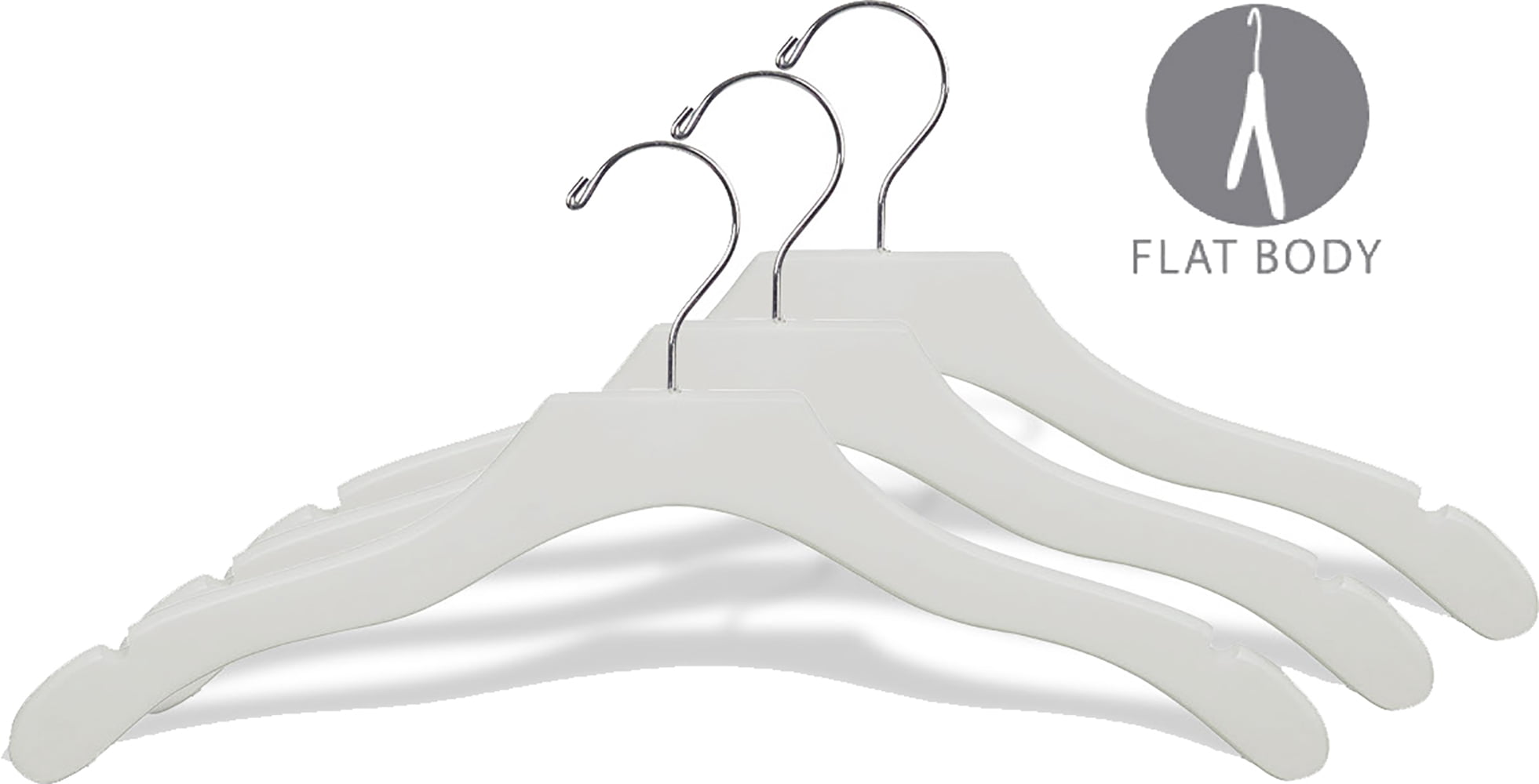 White Wood Wavy Top Hanger, Box of 100 Space Saving 17 Inch Flat Wooden ...