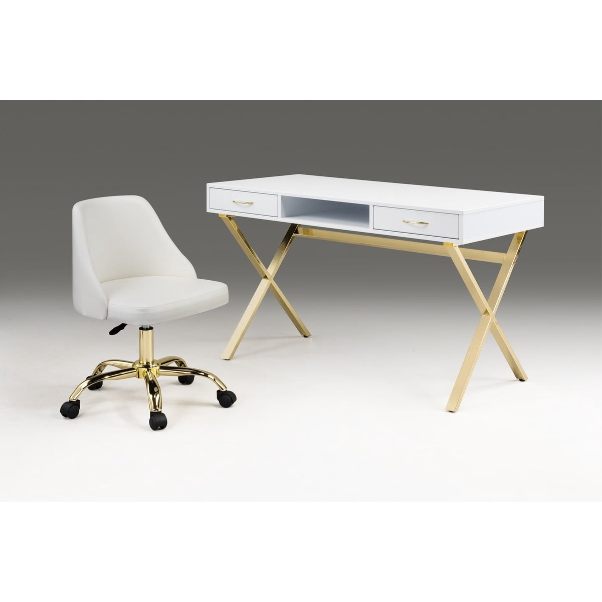 White Wood top desk with two drawers and Gold Base - Walmart.com