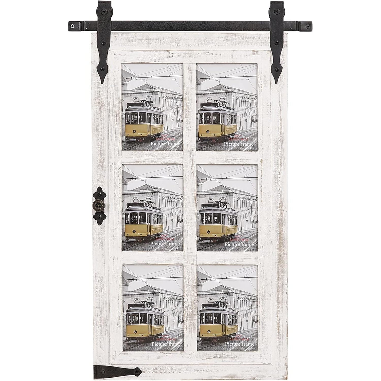 White Wooden Barn Door 5x7 Photo Picture Frame Collage Wall Mounted for ...