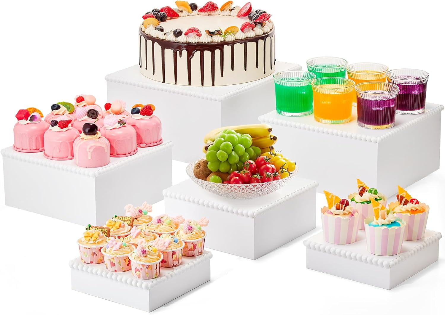 White Wooden Buffet Food Risers, 6pcs Set for Buffet Table, Large ...