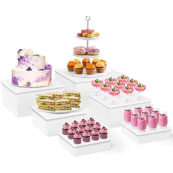White Wooden Cake Stand Buffet Risers, 6 count Set for Buffet Table ...