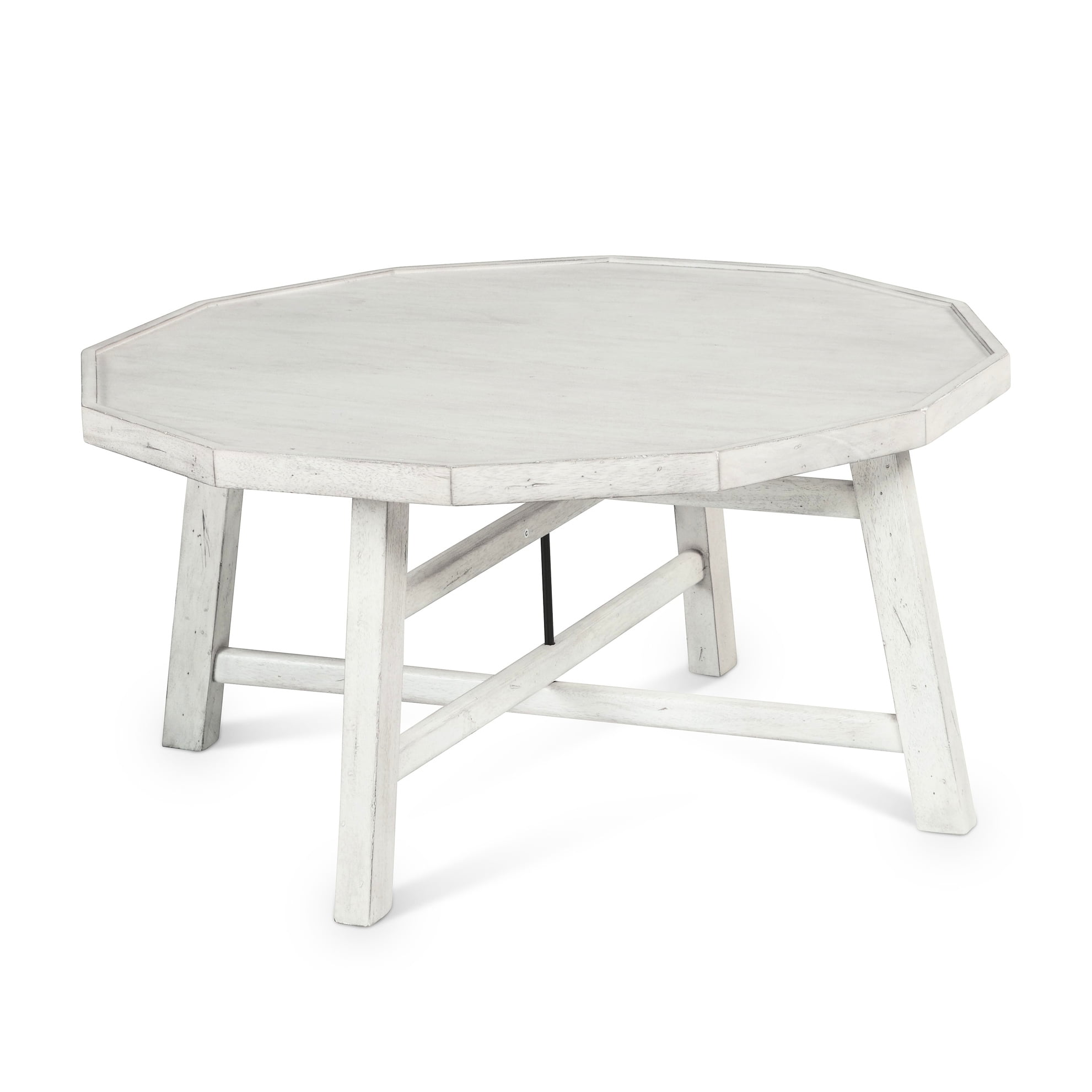 White Wooden Cocktail Table, Solid Wood And Veneer Timber-beam Base ...