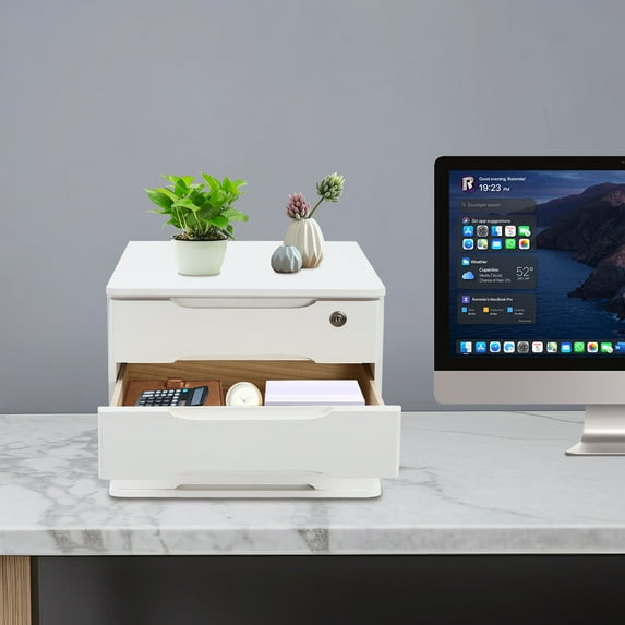 15.35 in White Desktop Organizer Storage Box Desk Drawers Locking ...