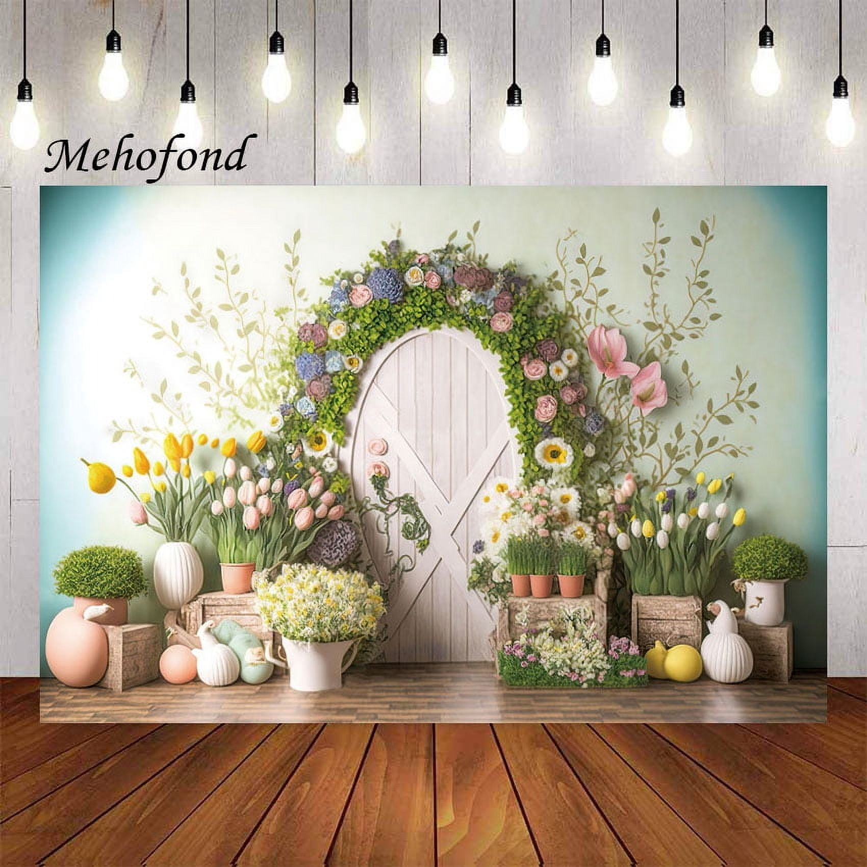 White Wooden Door Flower Plants Garden Child Birthday Party Portrait r ...