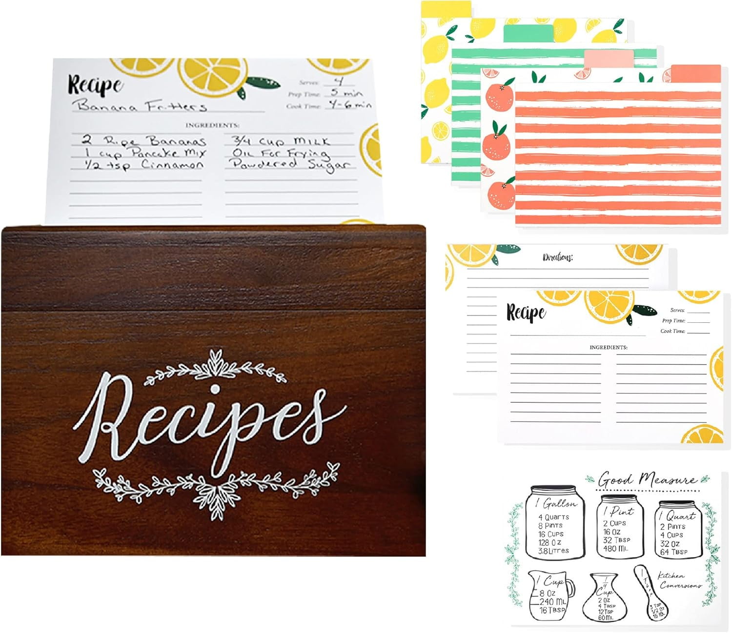 White Wooden Large Recipe Box with Cards and Dividers | Farmhouse Wood ...