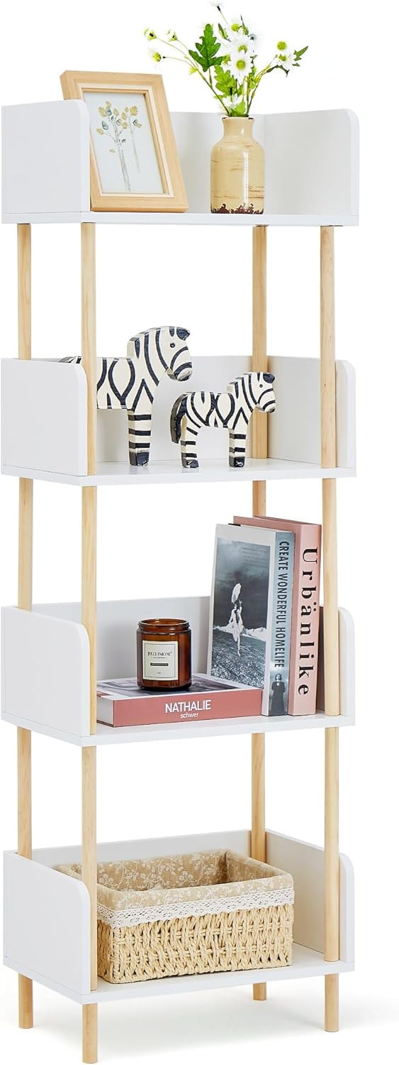 White Wooden Open Bookcase, Modern Freestanding Bookshelf w/Side Panels ...