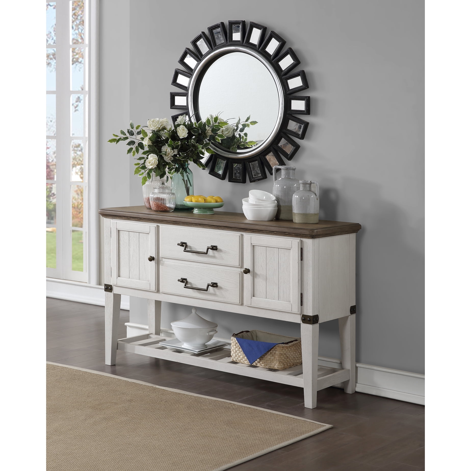 White Wooden Server - Asian Hardwood Solid And Oak Veneer, 55.17 In ...