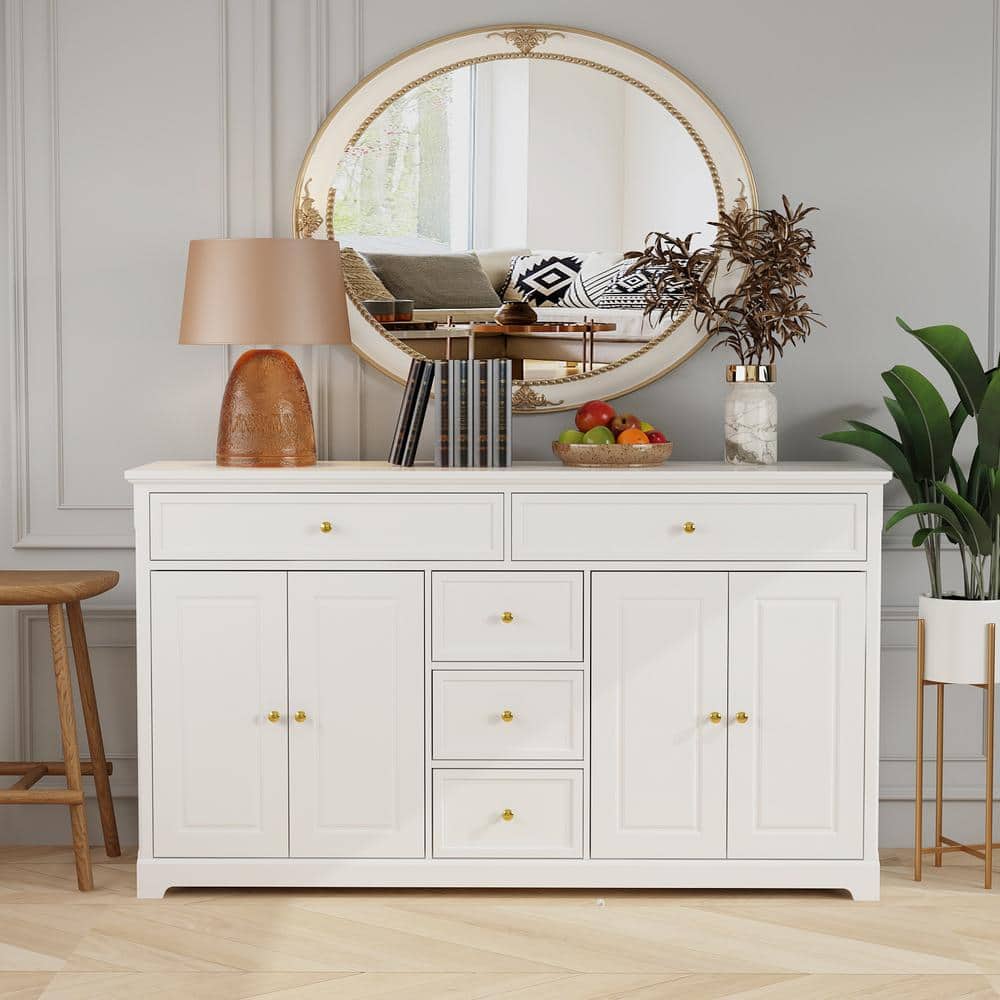 White Wooden Sideboard with 2 Large Drawers, 3 Small Drawers and 2 ...