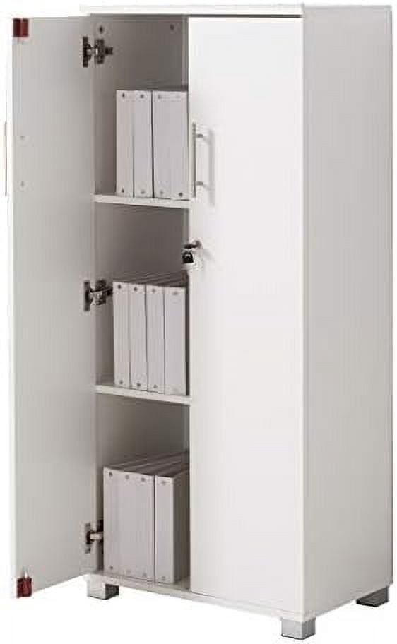 White Wooden Storage Cabinet with Locking Doors - Office, Kitchen ...